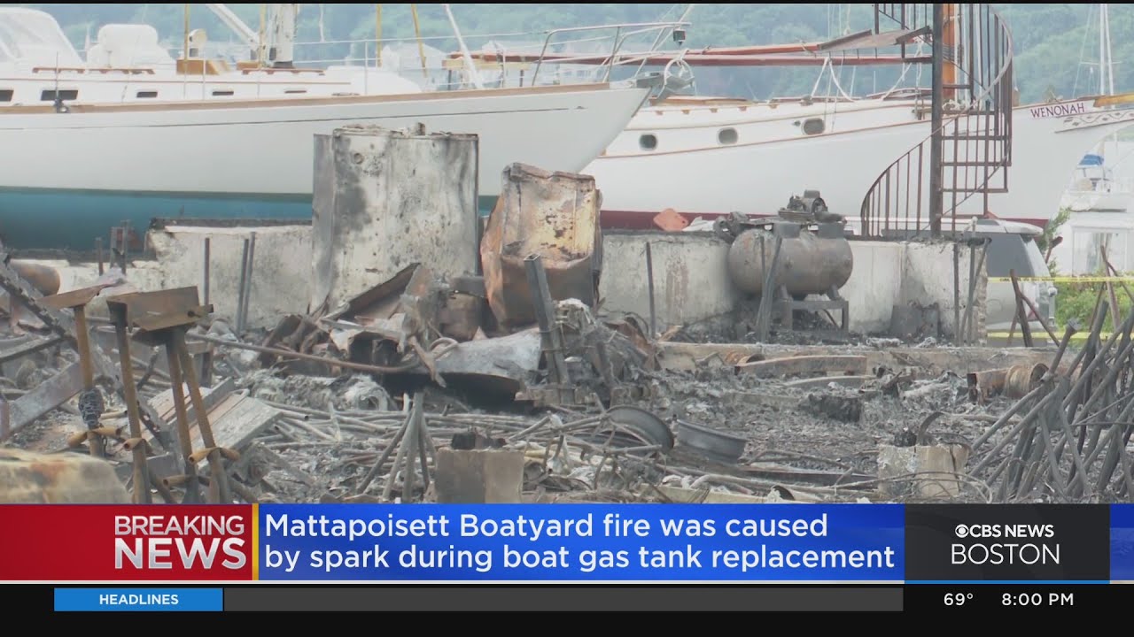 Mattapoisett boatyard fire sparked during gas tank replacement - YouTube