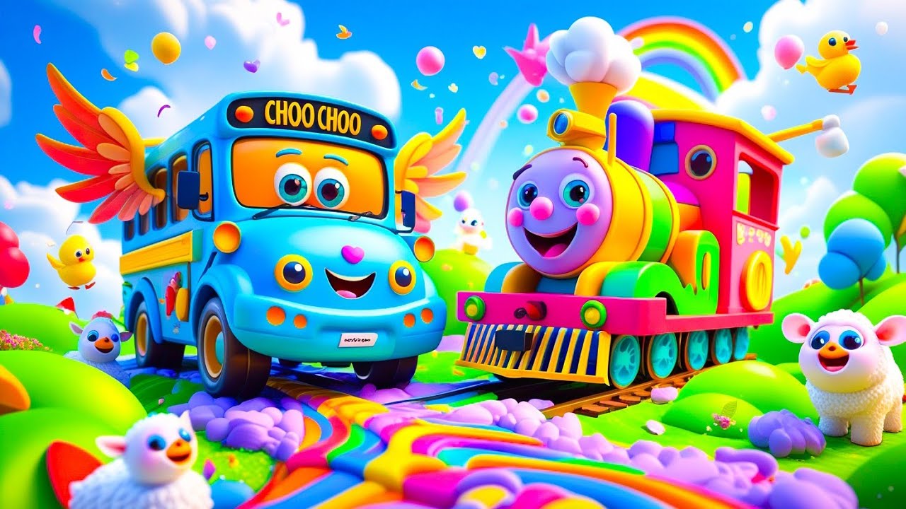 Wheels On The Bus + Wheels On The Train | Loop Cartoon For Toddlers | Nursery Rhymes & Kids Song ...