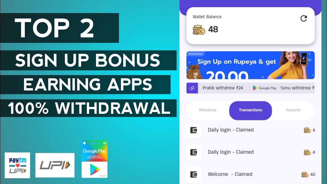 Sign Up Bonus Instant Withdrawal Apps| Top 2 Earning Apps | Sign Up and ...