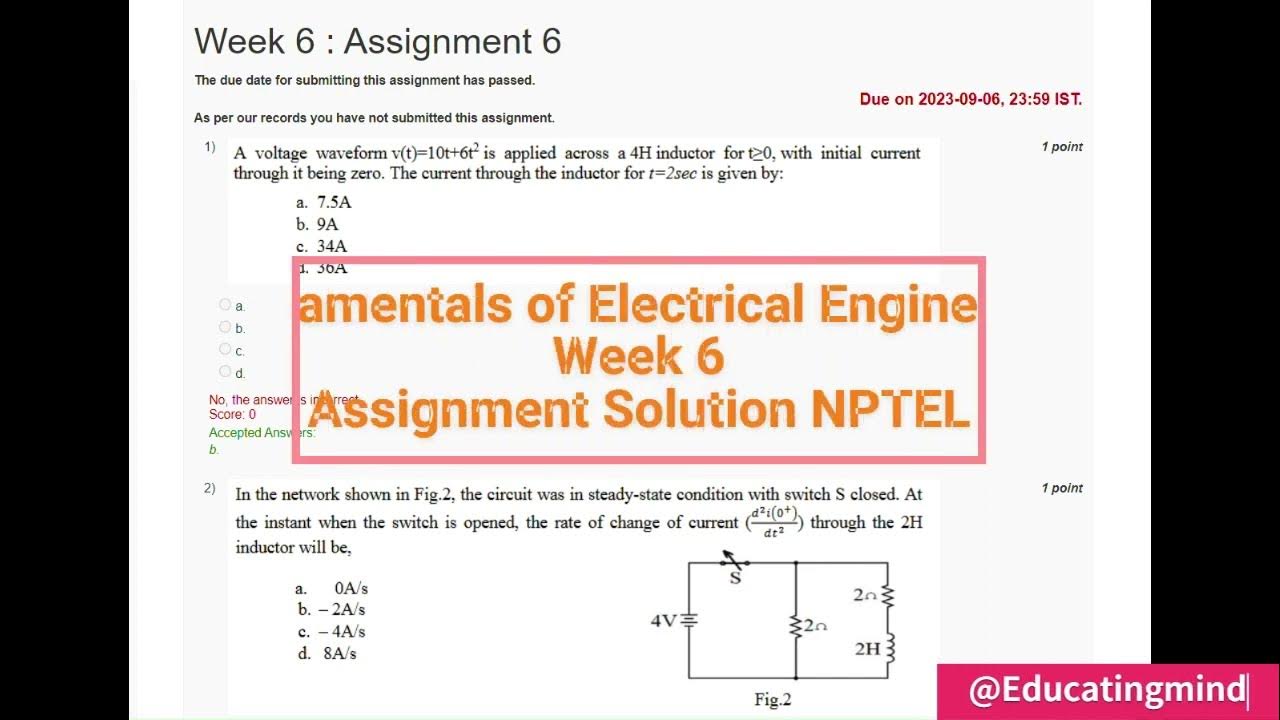 Fundamentals of Electrical Engineering Week 6 Assignment Solution NPTEL - YouTube