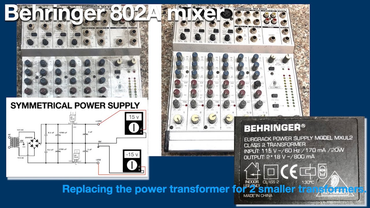 Behringer Eurorack 802A Remplazo del transformador y limpieza - YouTube