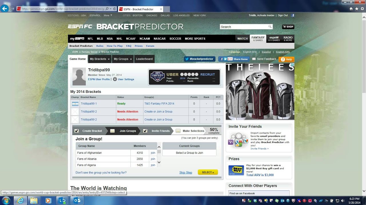 ESPN FIFA world cup Bracket filling session - YouTube