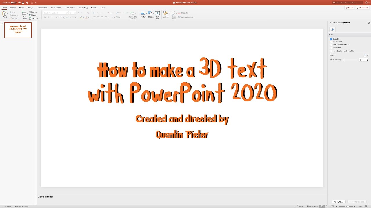 How to make a 3D text rotation in powerpoint 2020 - YouTube