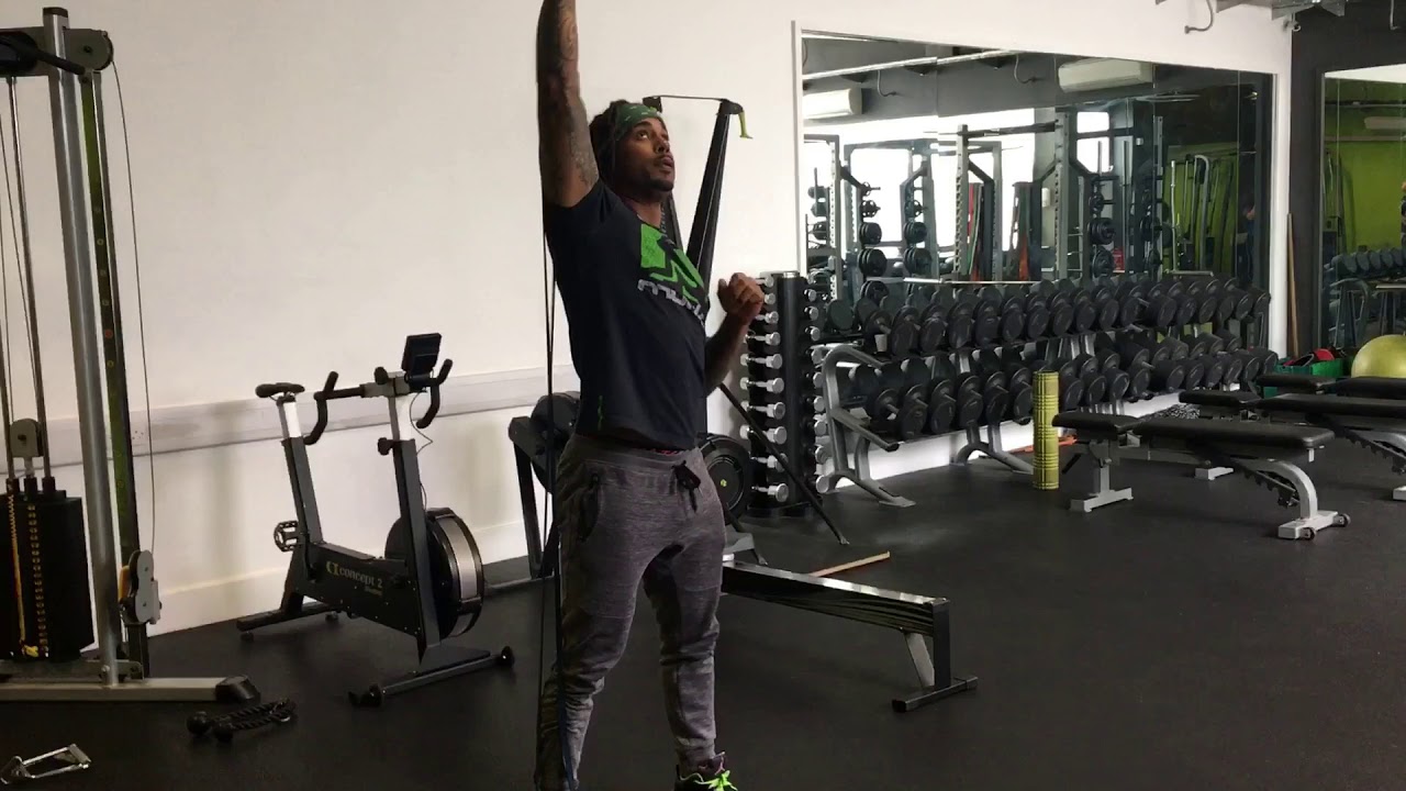 Single Arm Resistance Band Push Press - YouTube
