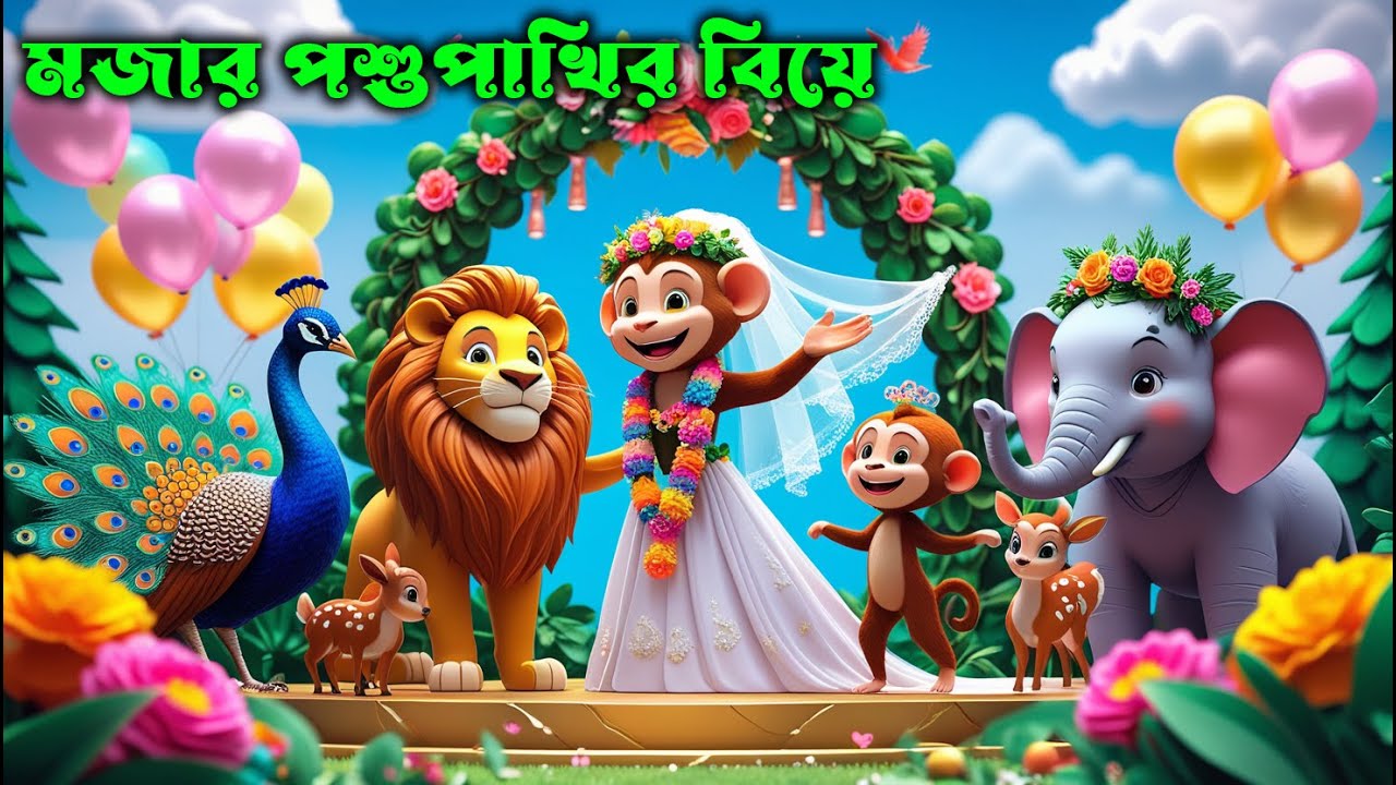 Monkey's Wedding! Groom Lion, Bride Monkey | Funny Bengali Animal Story ...