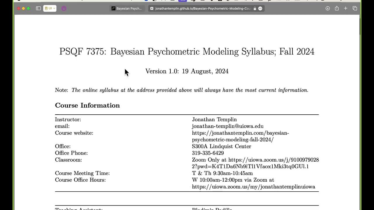 Class 1: Introduction to Bayesian Psychometric Modeling 2024 - YouTube
