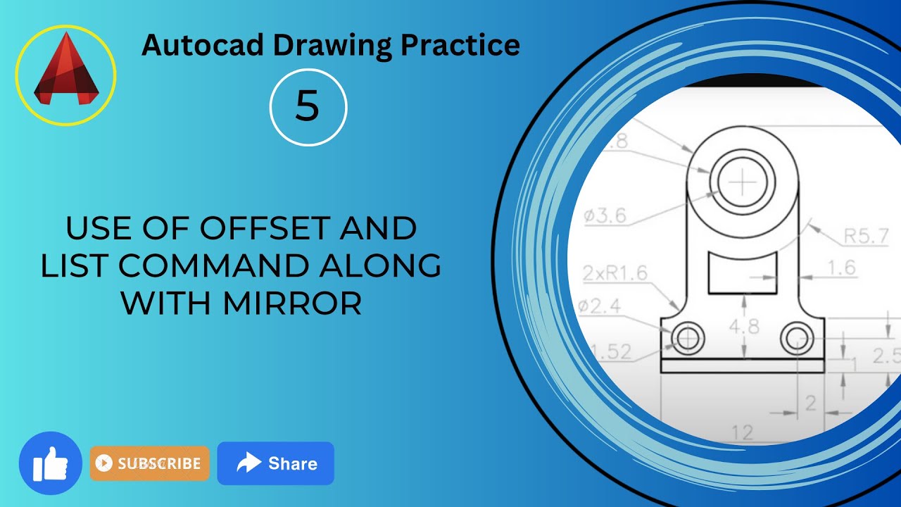 Autocad Practice Drawing 5: Offset and List Command along with mirror ...