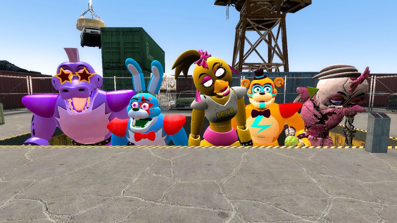 💛PUTTING ALL FNAF SB ANIMATRONICS IN A GMOD CRUSHER!/ gmod ragdolls ...
