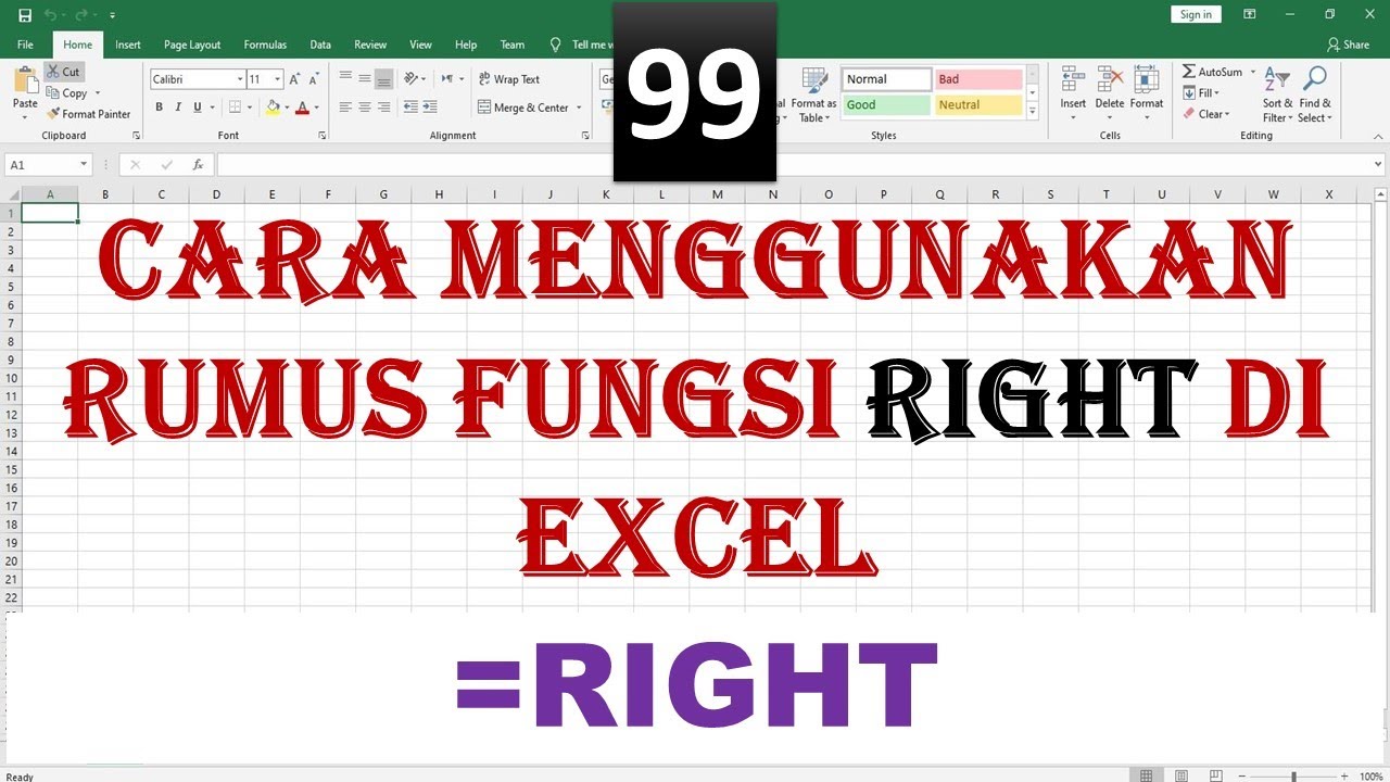 cara menggunakan rumus fungsi right di excel - YouTube