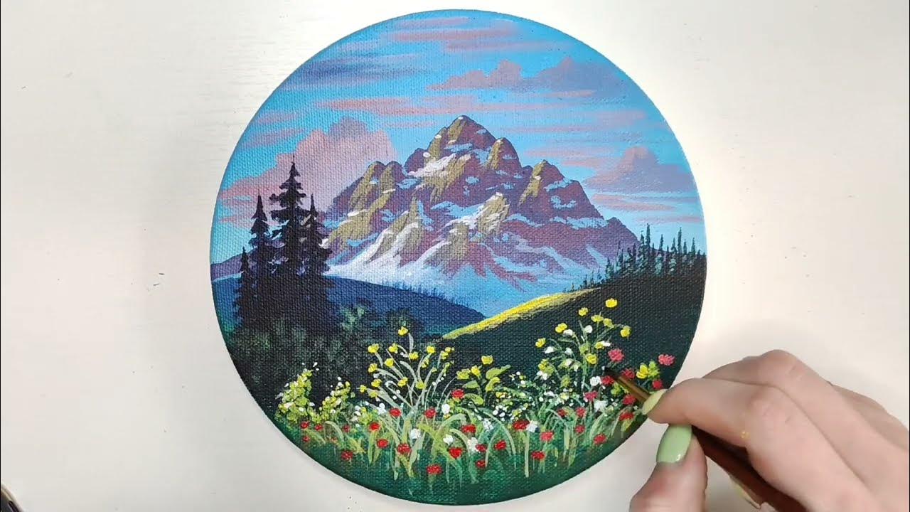 Как легко и быстро нарисовать горный пейзаж акриловыми красками на