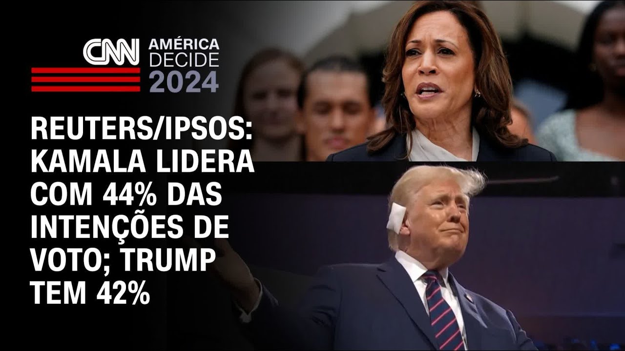 Reuters/Ipsos: Kamala lidera com 44% das intenções de voto; Trump tem ...