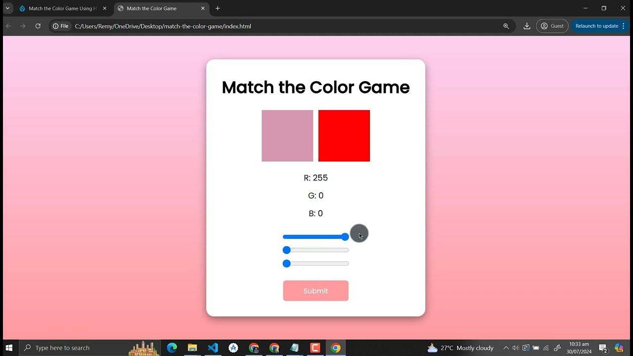 Match The Color Game Using Html Css And Javascript With Source Code Youtube
