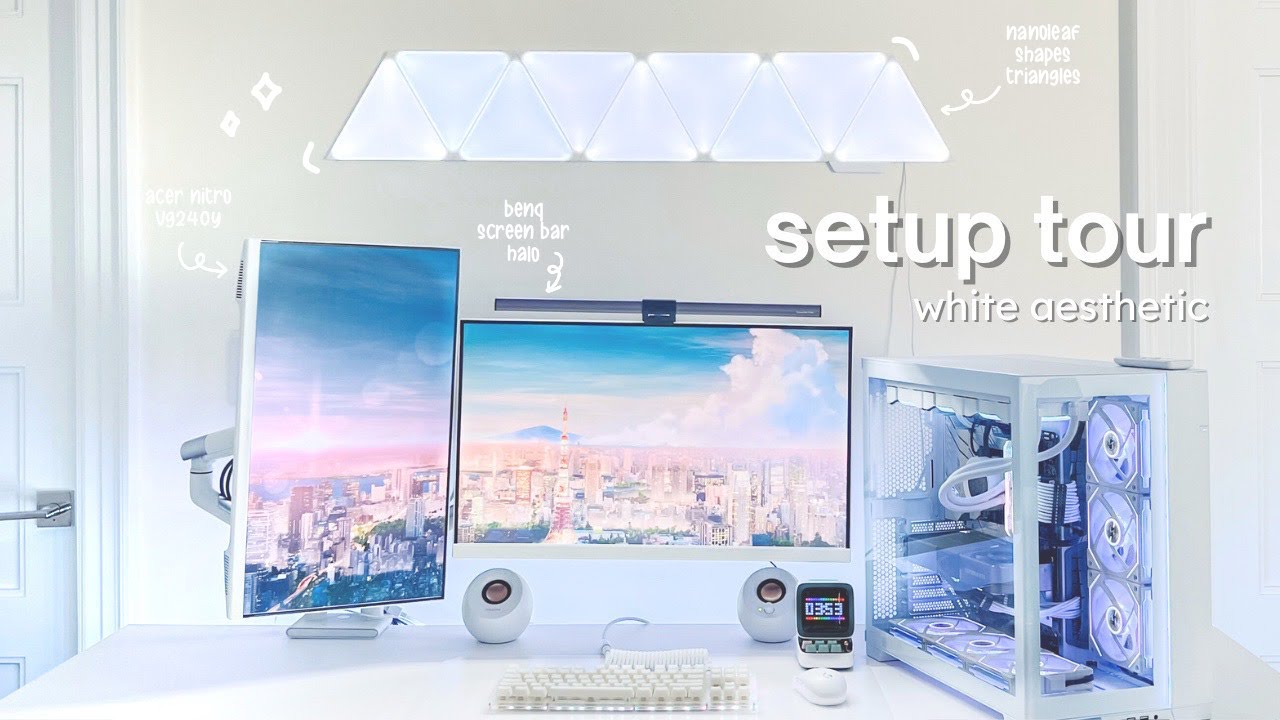 desk setup makeover | white minimal aesthetic - YouTube
