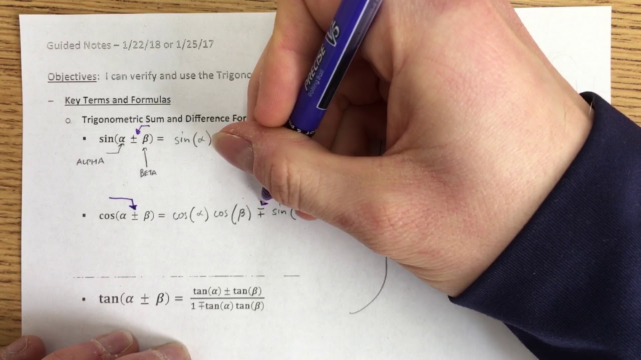 Trig Sum And Difference Formulas Part 1 YouTube