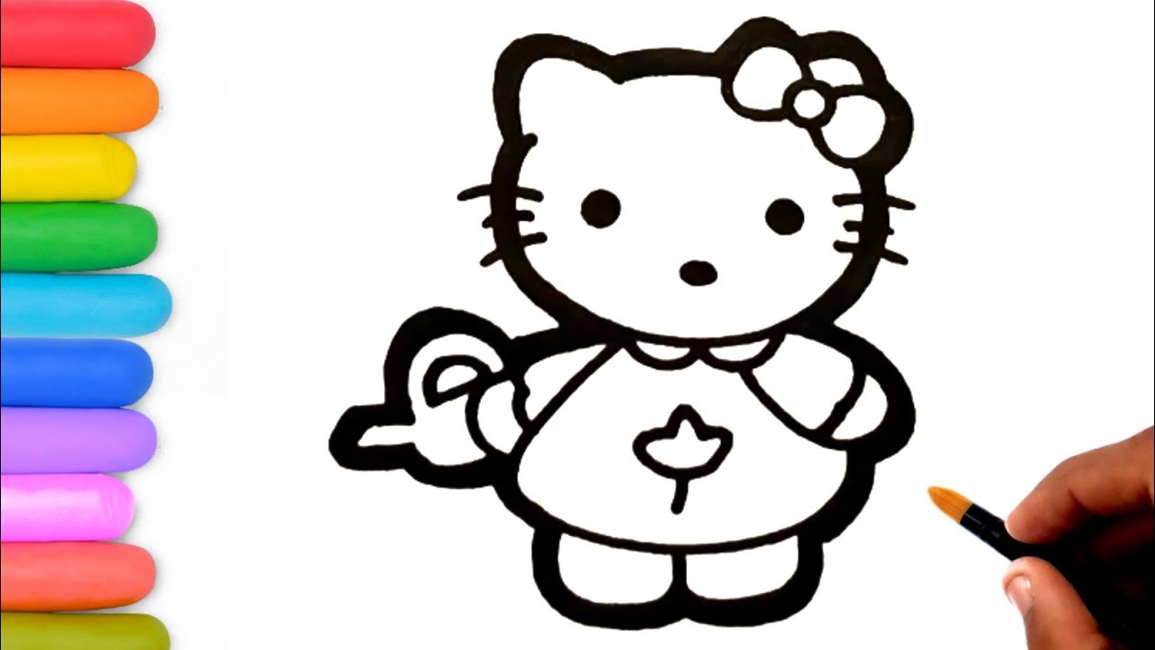 Hello Kitty Gardener Drawing and Coloring for Kids, Toddlers - How to ...