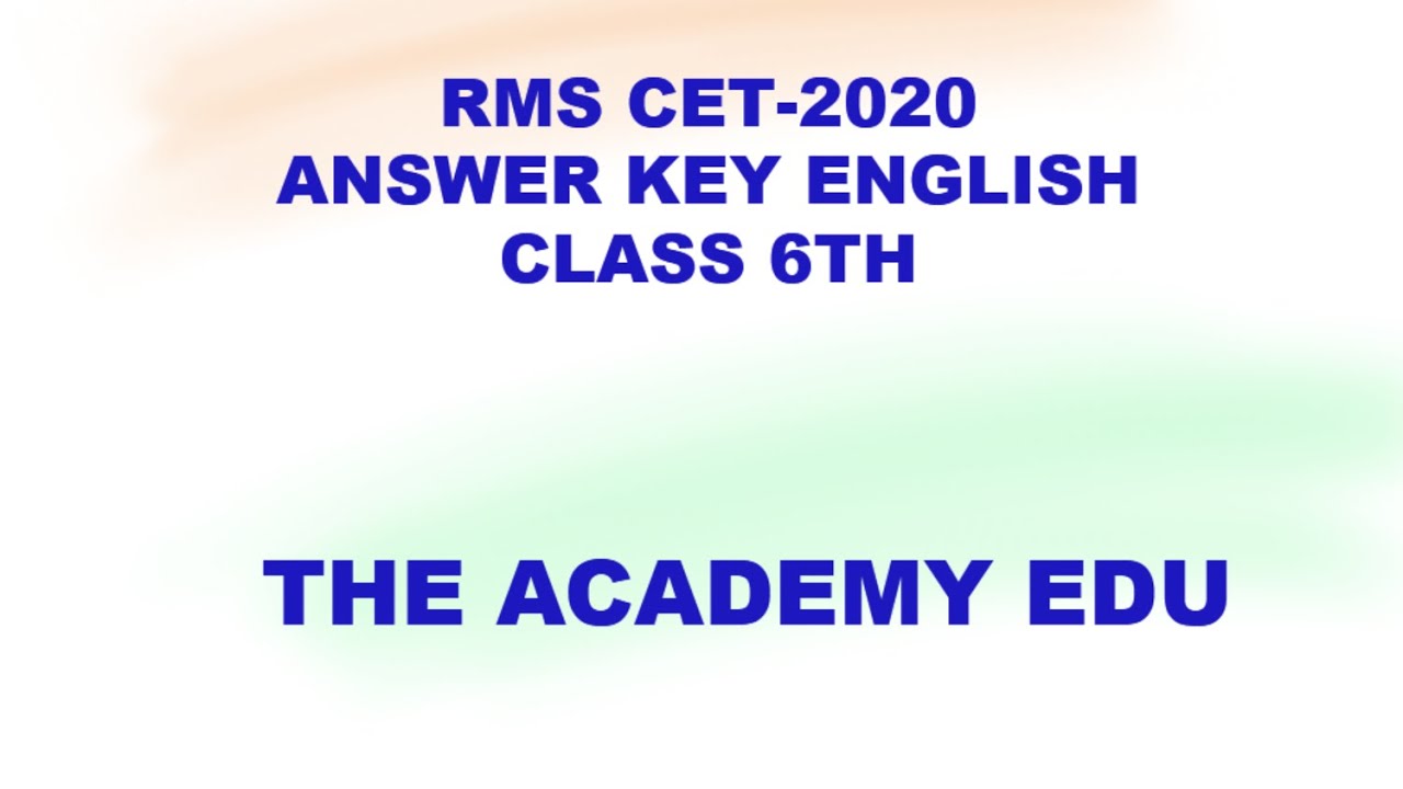 RMS CET 2020 ENGLISH ANSWER KEY CLASS 6TH | RMS CET 2020 SOLUTIONS ...