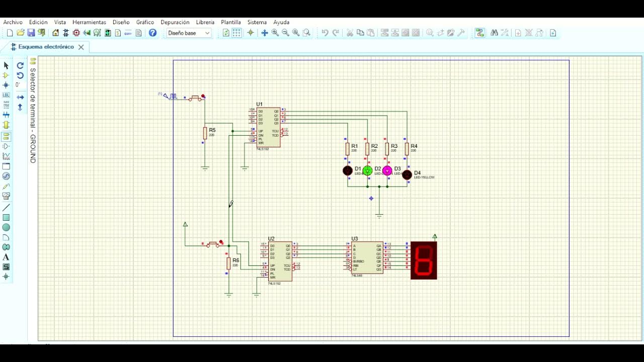 UNTITLED Proteus 8 Professional Esquema electrónico, contador binario - YouTube