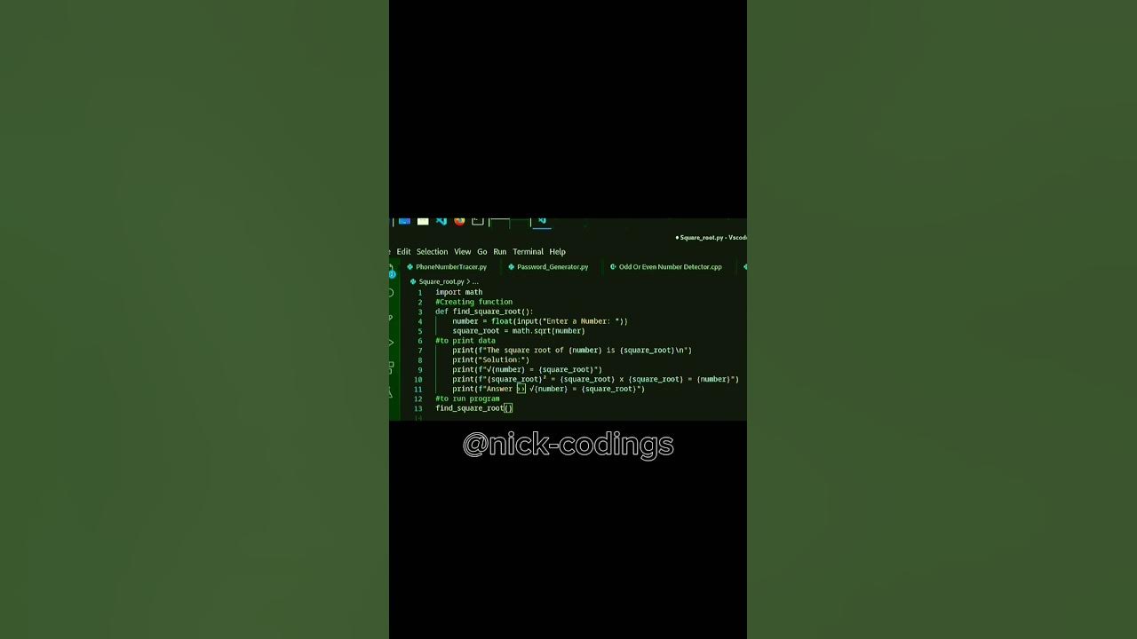 Square Root Finder Program In Python Using Math Library #shorts #python ...