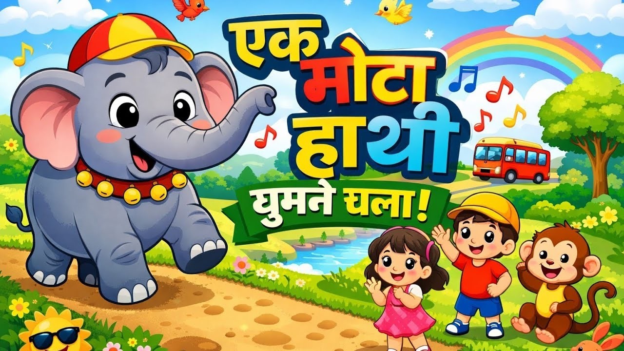 Ek🦣 Moti Hathi 🐘Ghumne Chala, एक मोटा हाथी, Nursery Poems and Cartoon ...