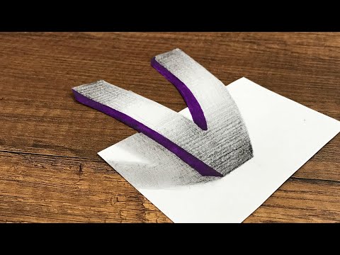 Kolay v harfi 3D çizimi karakalemle & karakalem çizimleri üç boyutlu
