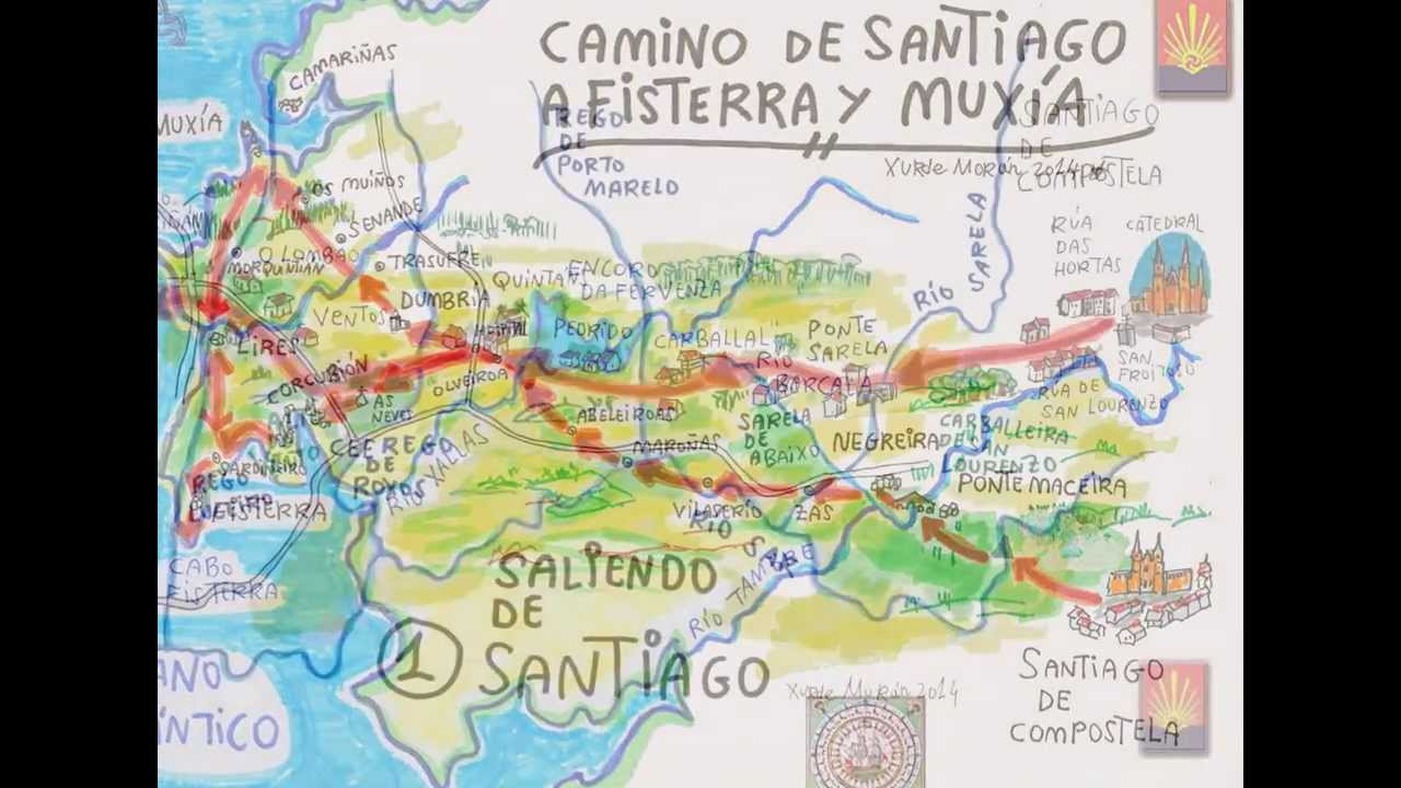 MAPAS CAMINO DE SANTIAGO A FISTERRA Y MUXÍA - YouTube