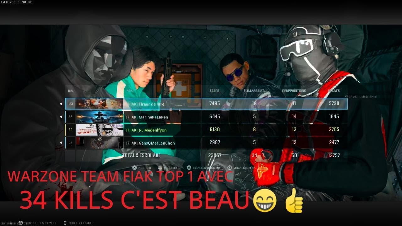 WARZONE TEAM FIAK QUATUOR TOP 1 ( 34KILLS) C'EST BEAU😁👍 - YouTube