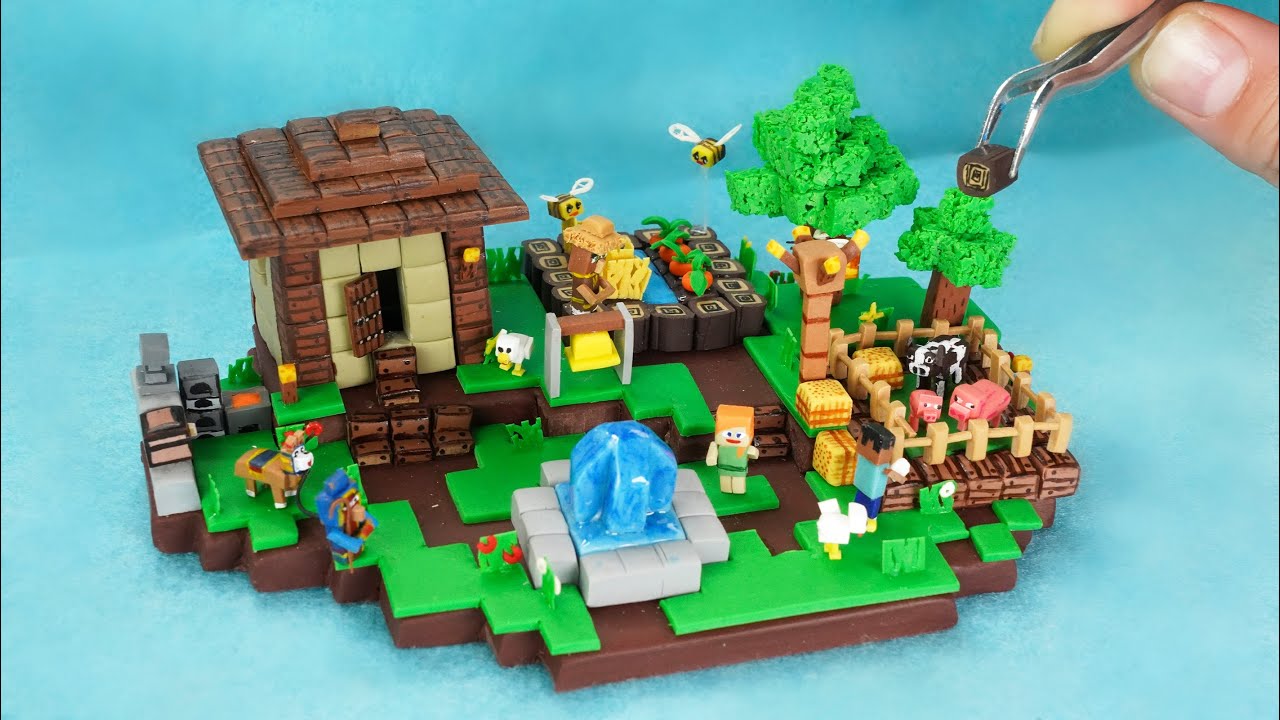 Making Minecraft Steve and Alex Village Miniature - clay ASMR - YouTube