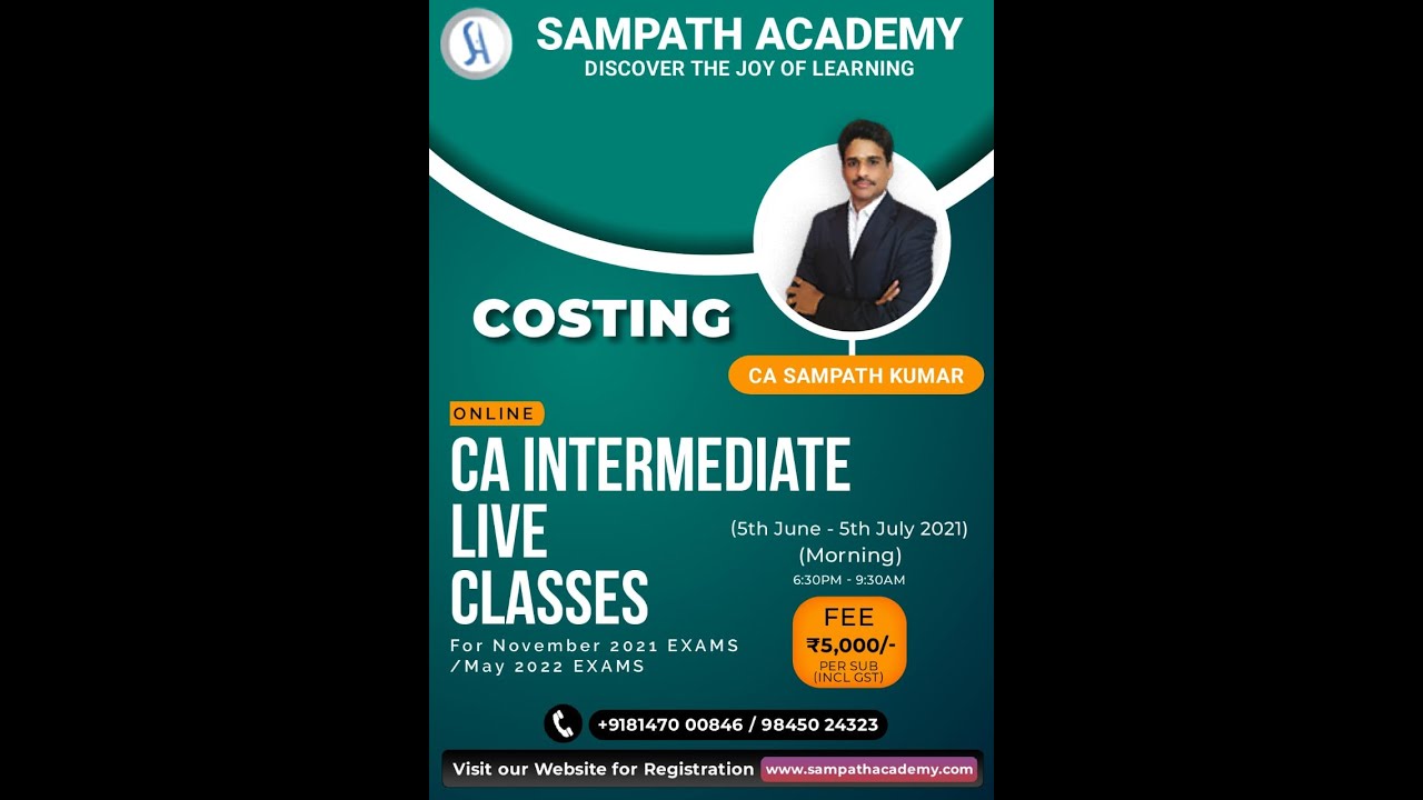 Announcement of CA coaching classes @ Sampath Academy for Nov-21 exams ...
