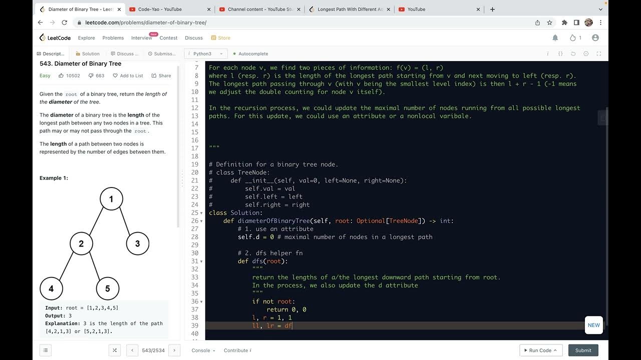 Leetcode 543 Diameter Of Binary Tree Recursion Youtube 3269