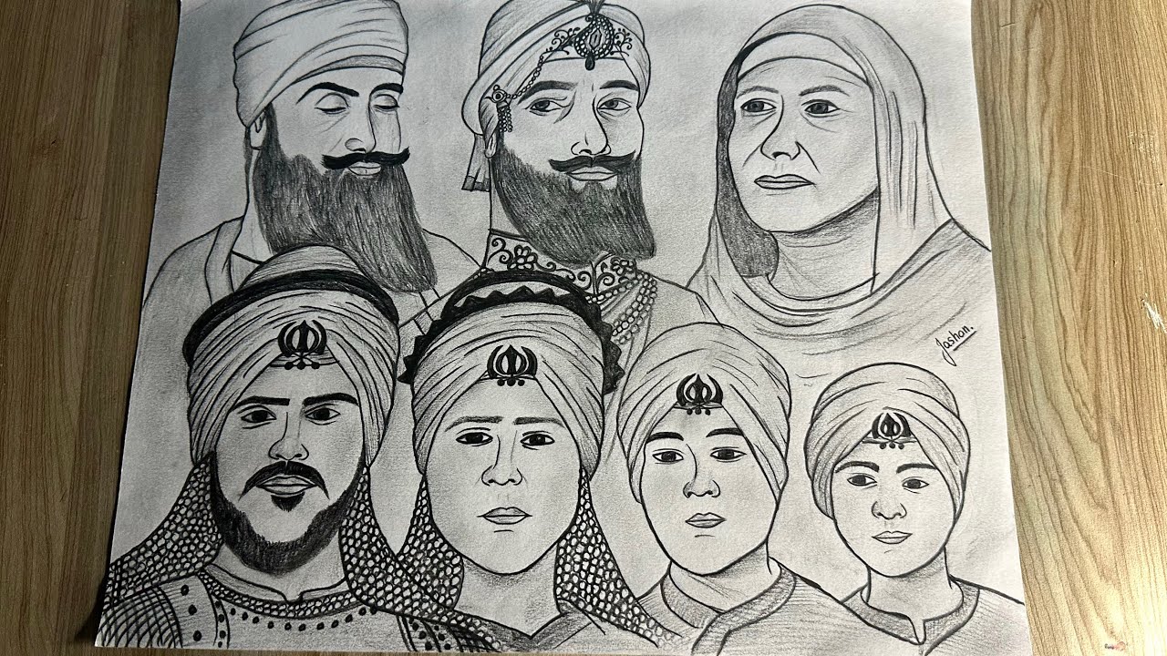 Guru gobind singh ji drawing || Chaar sahibzade pencil drawing || Guru ...