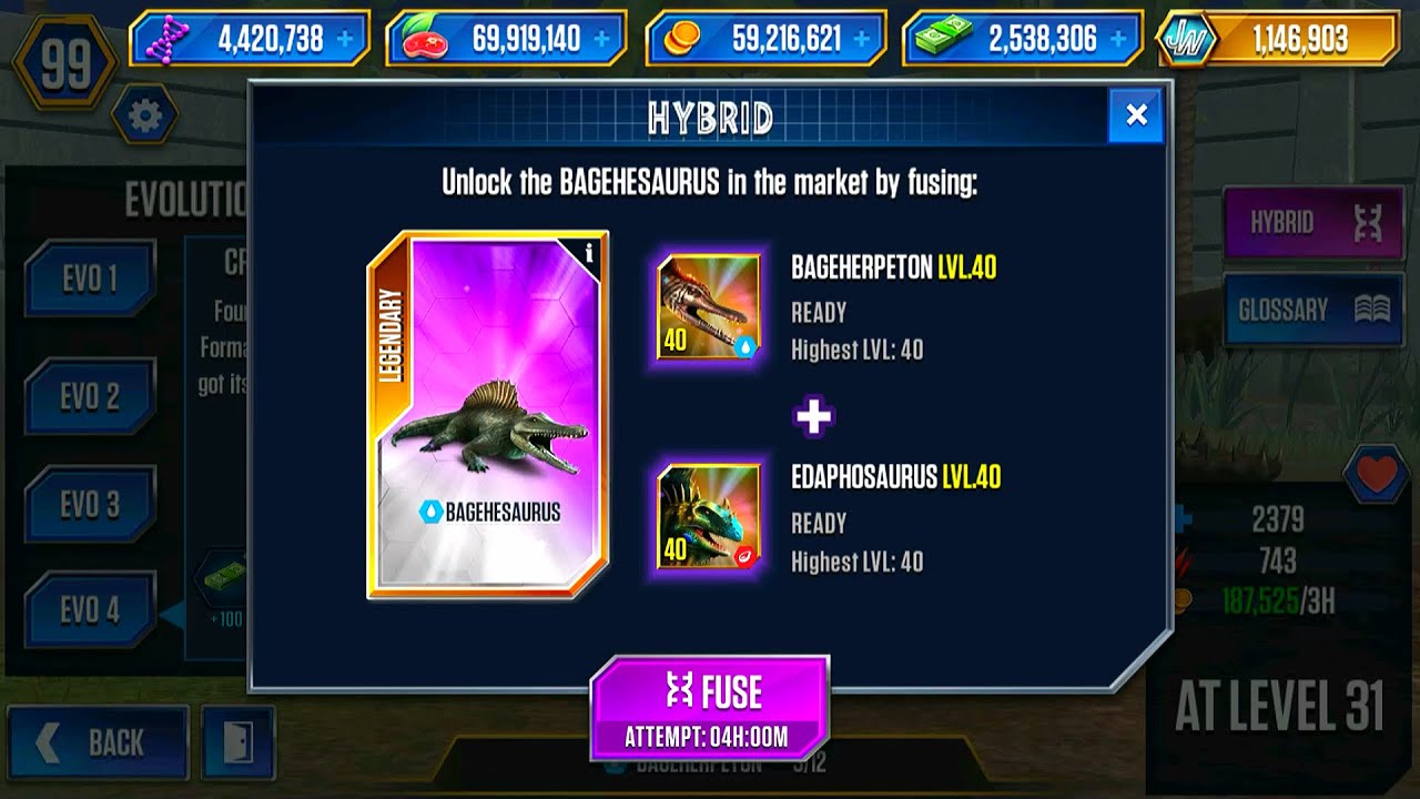 BAGEHERPETON UNLOCKED BAGEHESAURUS VS EDAPHOSAURUS LEVEL 40 | JURASSIC ...