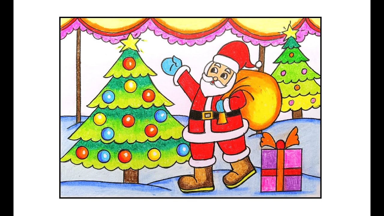 MERRY CHRISTMAS DRAWING EASY|| SANTA CLAUS DRAWING|| CHRISTMAS TREE ...