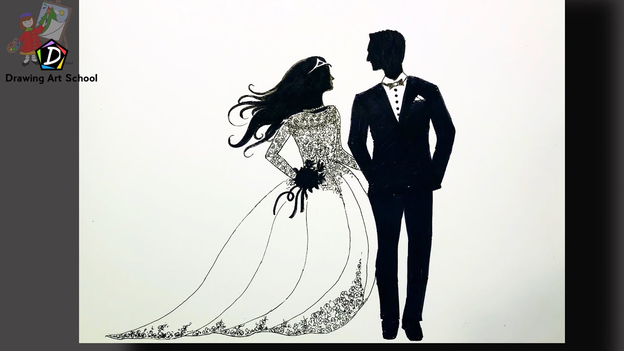 How to draw a beautiful couple in wedding dress | indian wedding dress ...