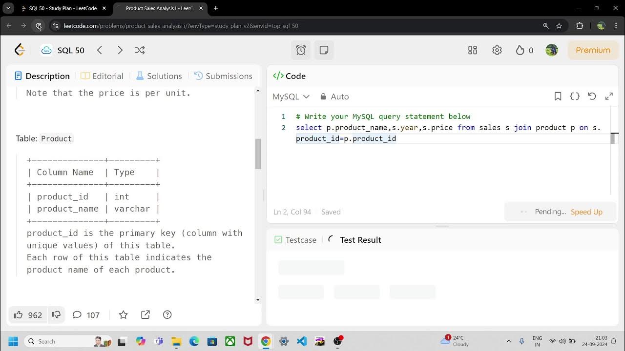 Leetcode Product Sales Analysis I SQL and Pandas || Problem 7 || @datatechinfo - YouTube