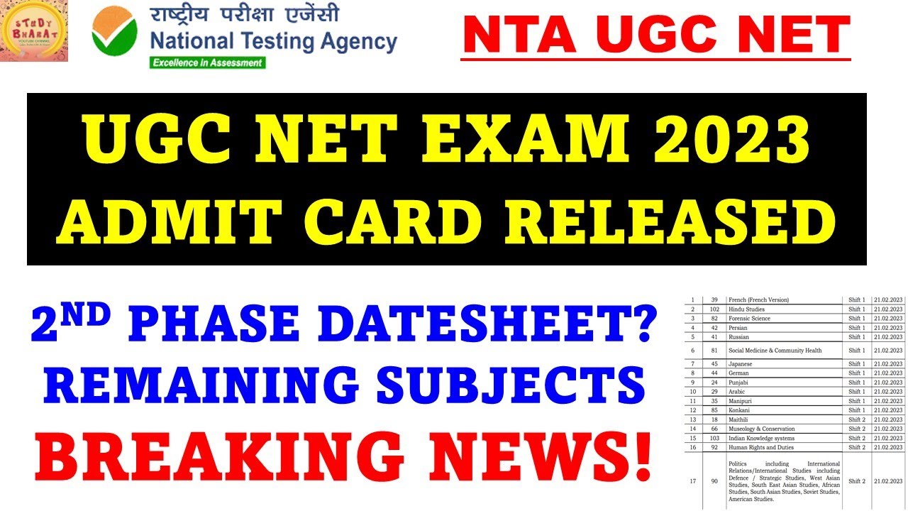 Ugc net exam 2023 Admit card Released 2nd phase datesheet Breaking news ...