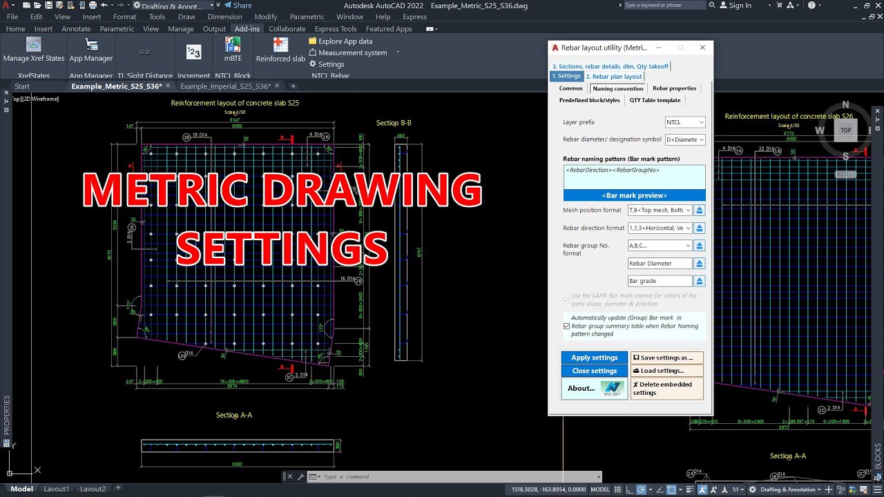 Concrete slab reinforcement Tool - Metric drawing SETTINGS - Preface ...