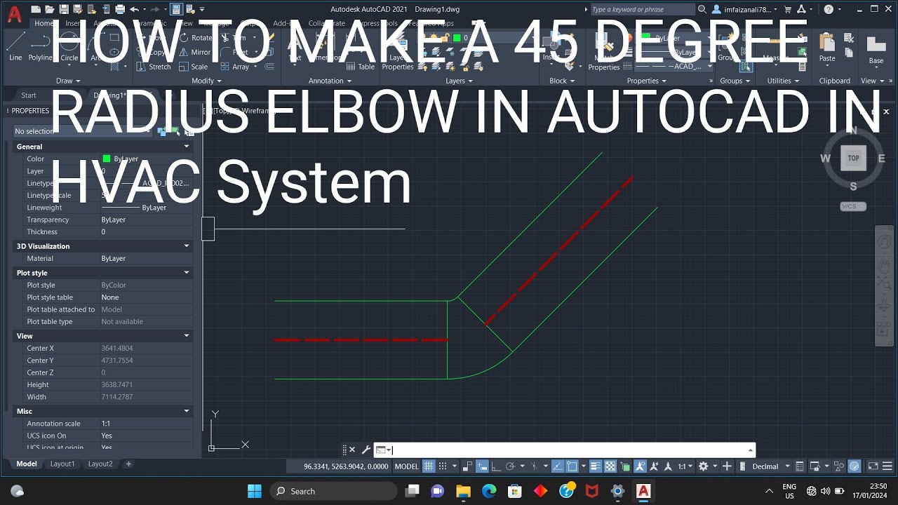 How to make a 45 degree radius elbow in autocad in hvac system very ...