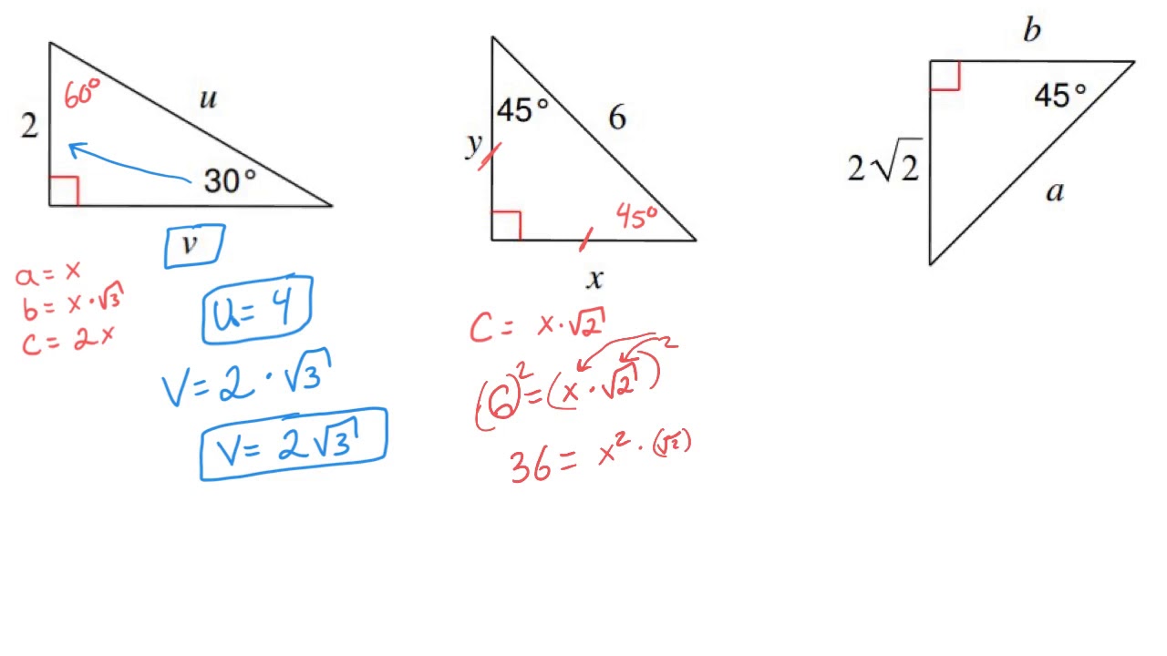 Finding side lengths from Special Right Triangles - YouTube