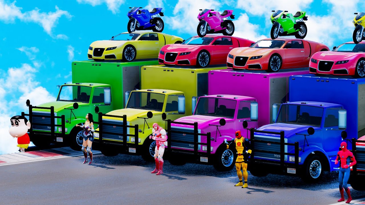 [SPIDER MAN VS SHINCHAN] DOUBLE MEGA RAMP CHALLENGE? [GTA V MODS] - YouTube