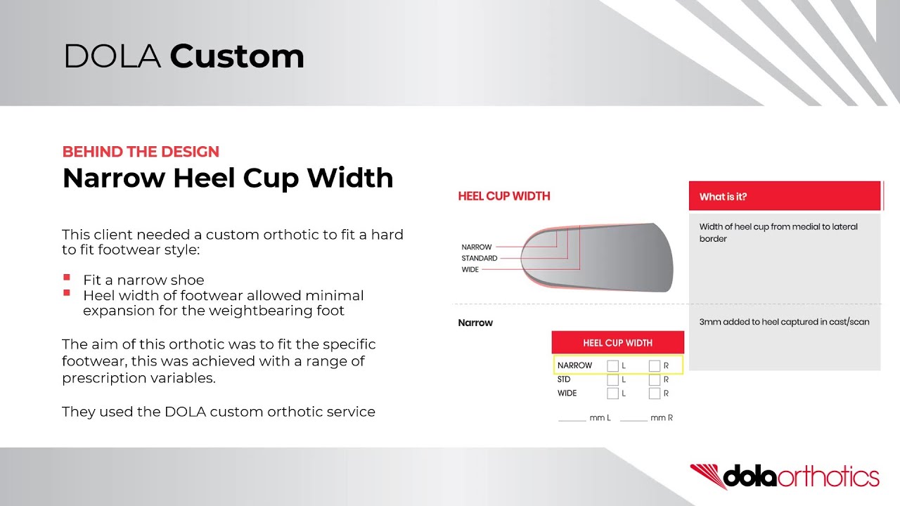 Narrow Heel Cup Width DOLA Orthotics Orthotips - YouTube