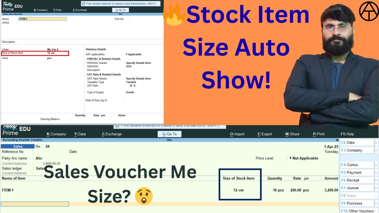 🔥 Tally Prime Me Stock Item Ka Size Sales Voucher Me Auto Show Kare ...