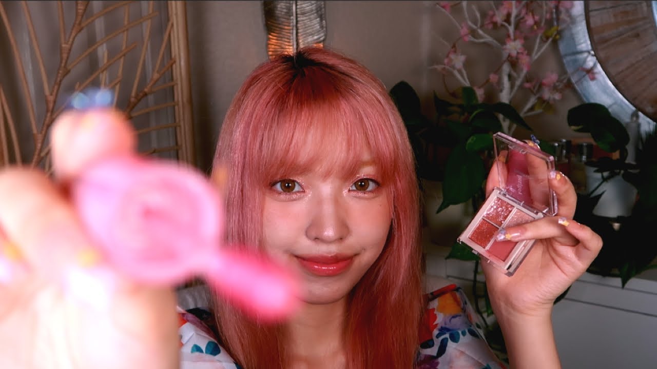 ASMR | Making You Look Pretty in Pink💄(Slow & Tingly Makeup, Brushing ...