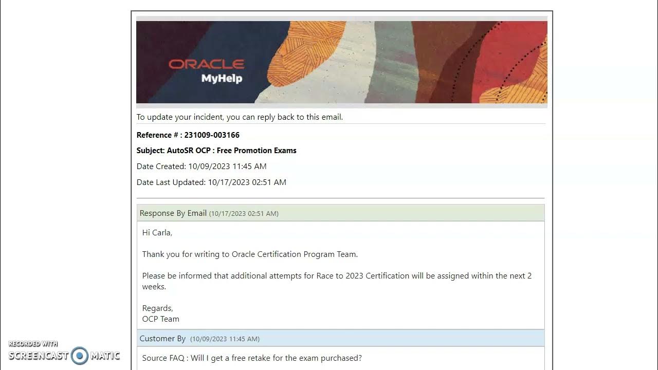 Oracle Race to Certification Free Exam Vouchers Update - YouTube