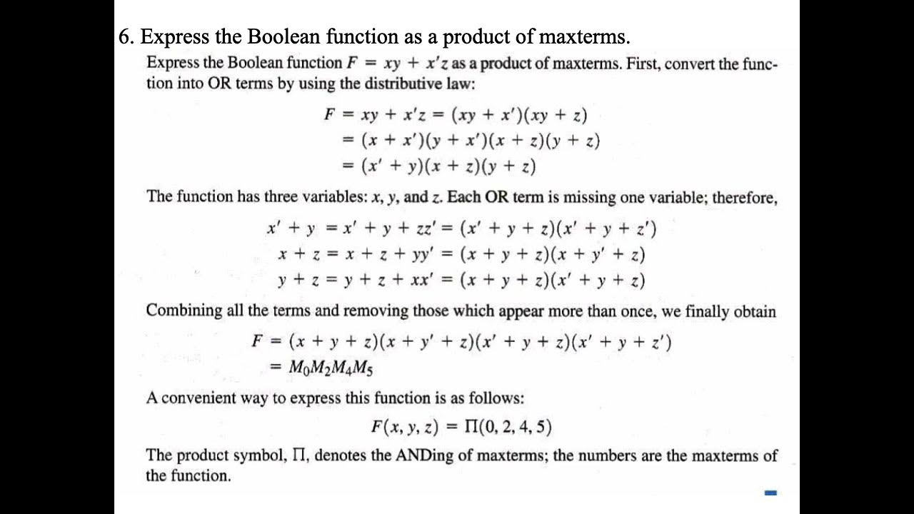Express the Boolean function as a product of maxterms. - YouTube