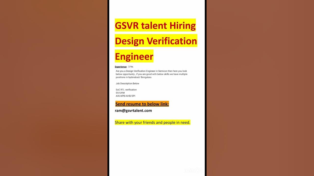 GSVR talent Hiring Design Verification Engineer - YouTube