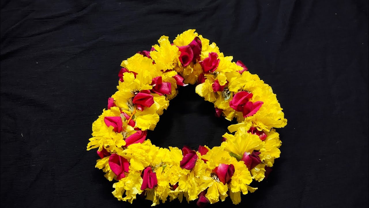sendumalli poo with rose petals|கதம்பம் பூ கட்டுவது எப்படி|செண்டுமல்லி ...