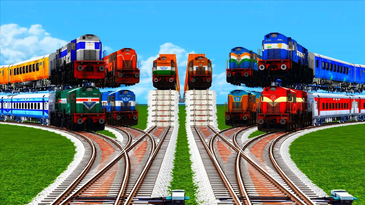 10 Trains vs Dangerous Unfinished Railroad Track🚦Trains Jumping ...