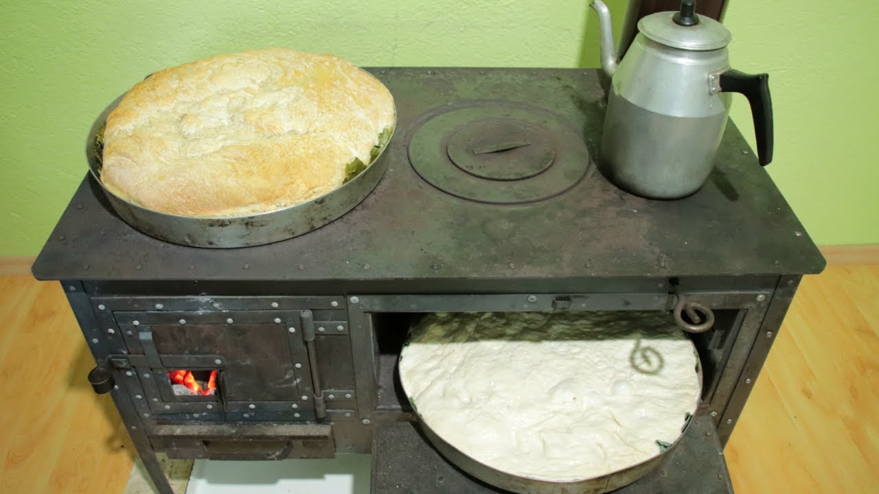 Baking Homemade Traditional Village Bread in Wood Stove and Making ...