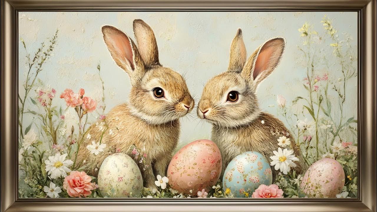 Vintage Easter Rabbits Painting | Gold Frame TV Art | Art Screensaver ...