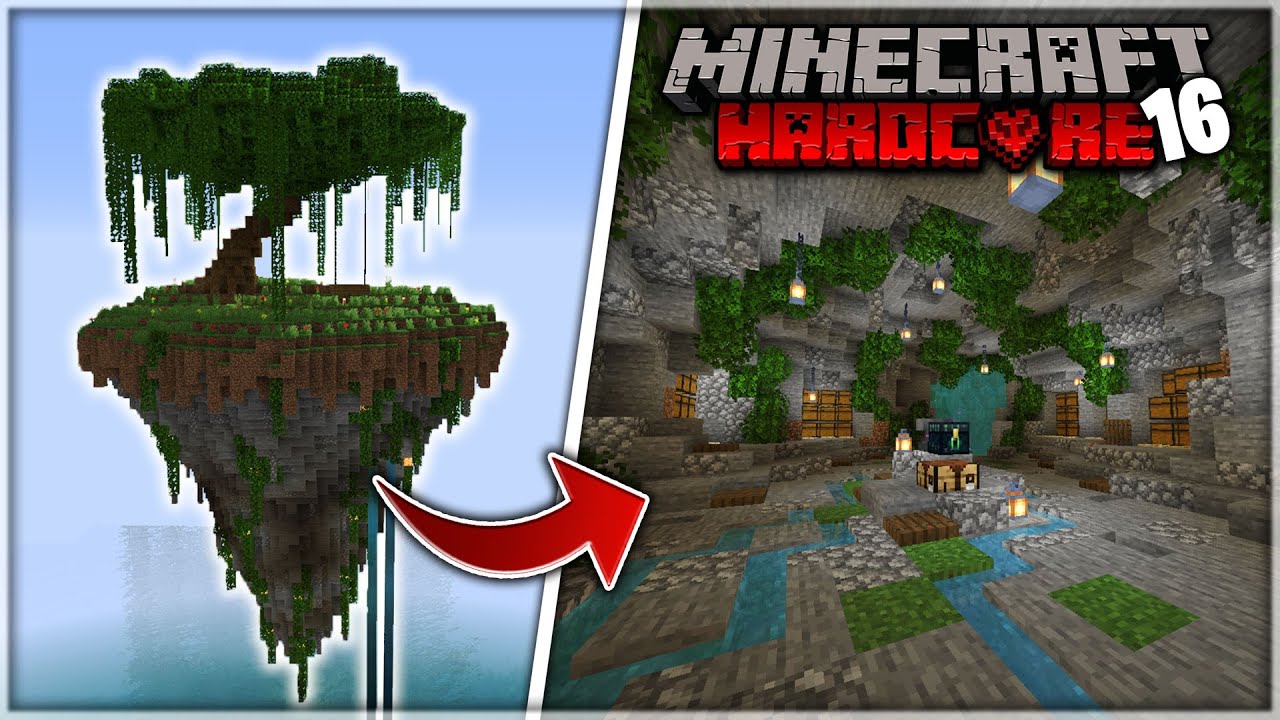 I Build a Cave Inside my GIANT Floating Island in Minecraft Hardcore ...